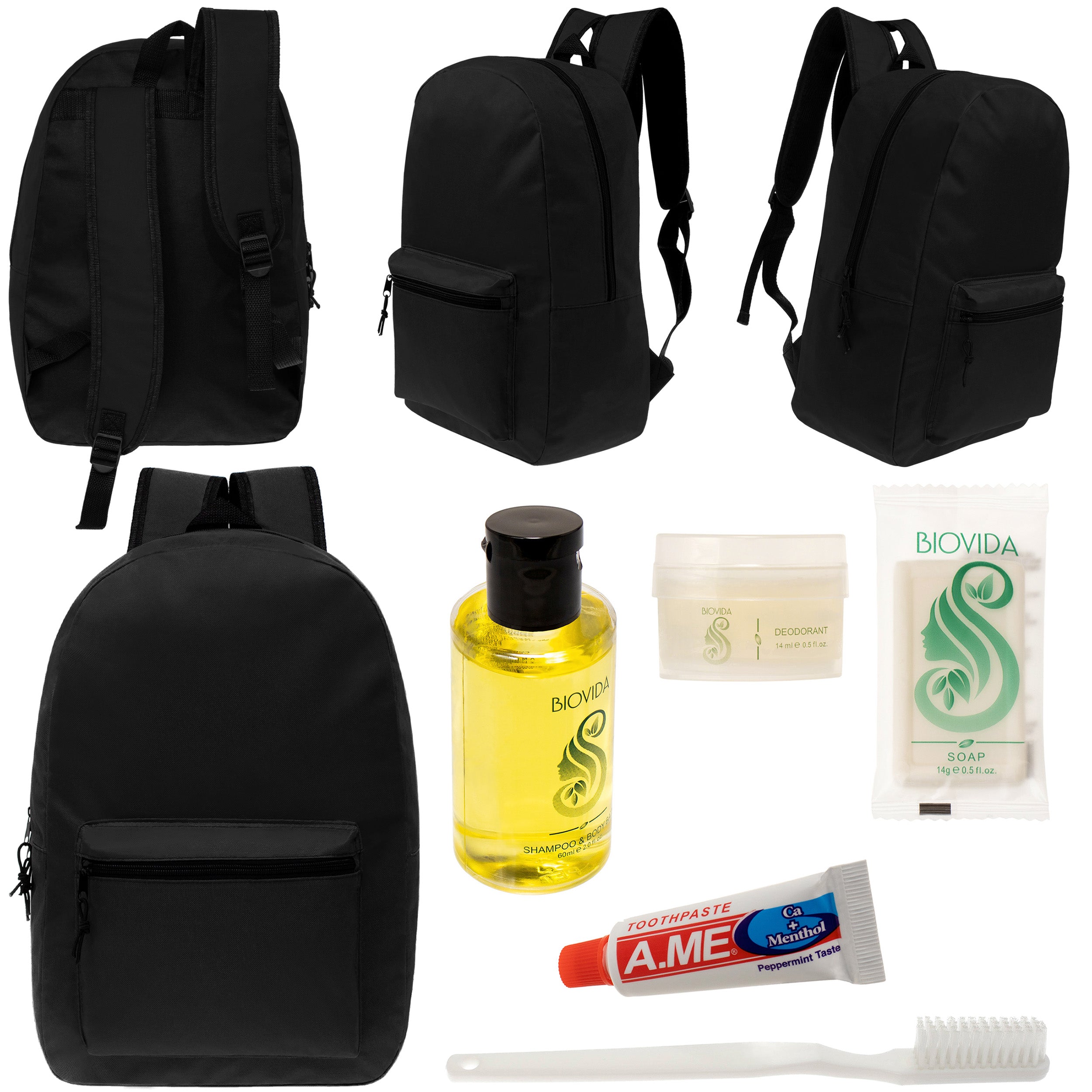 Bulk Homeless Care Box With Black Backpacks And Wholesale Hygiene Kits