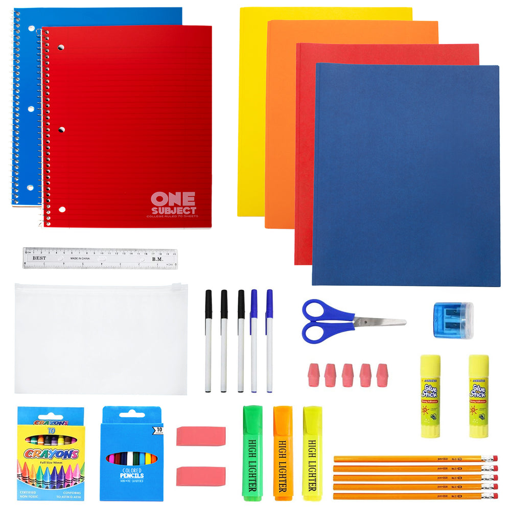 52 Piece Wholesale School Supply Kits - Bulk School Supplies for Kids