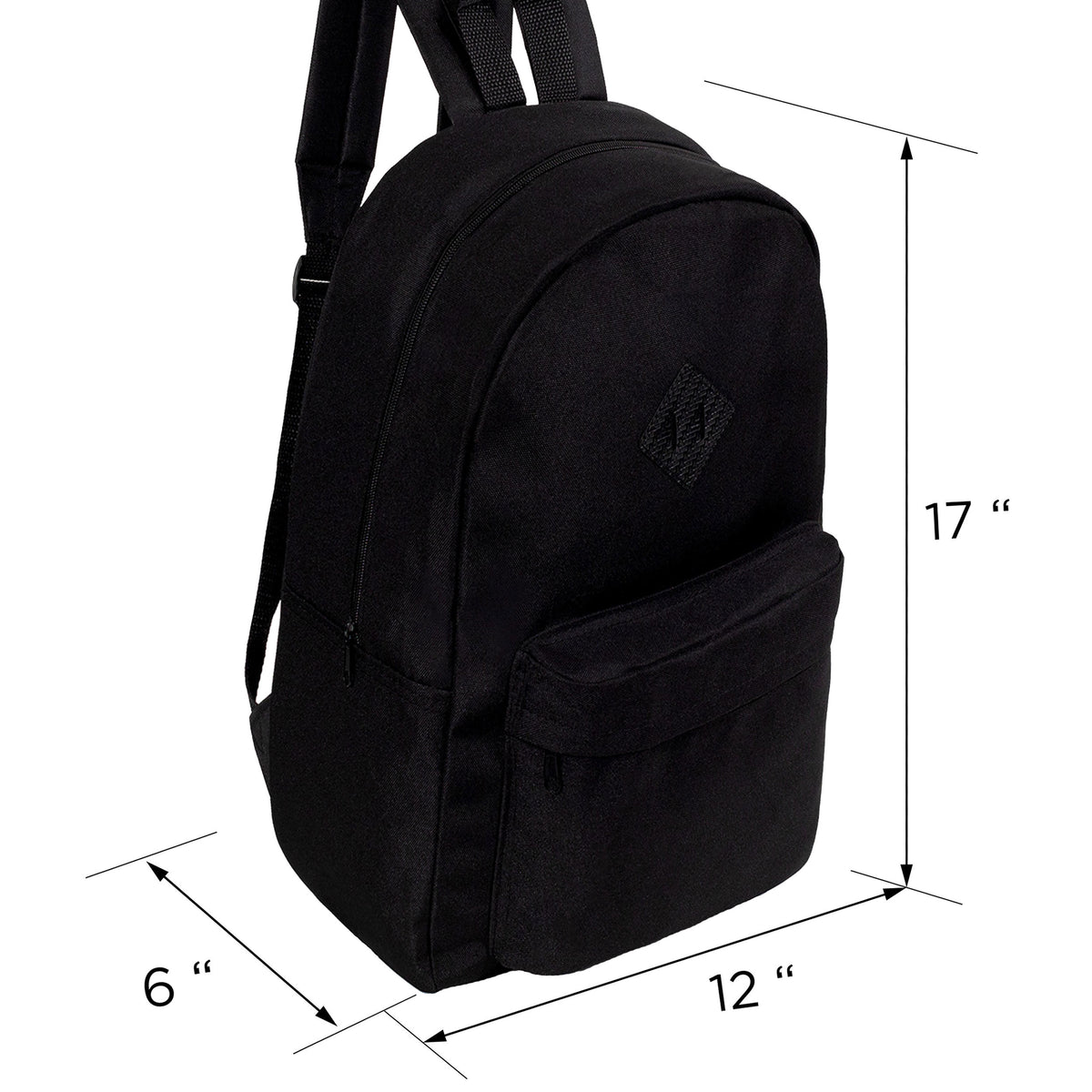 Black 17" Wholesale Backpacks with a Padded Back and a Diamond Patch