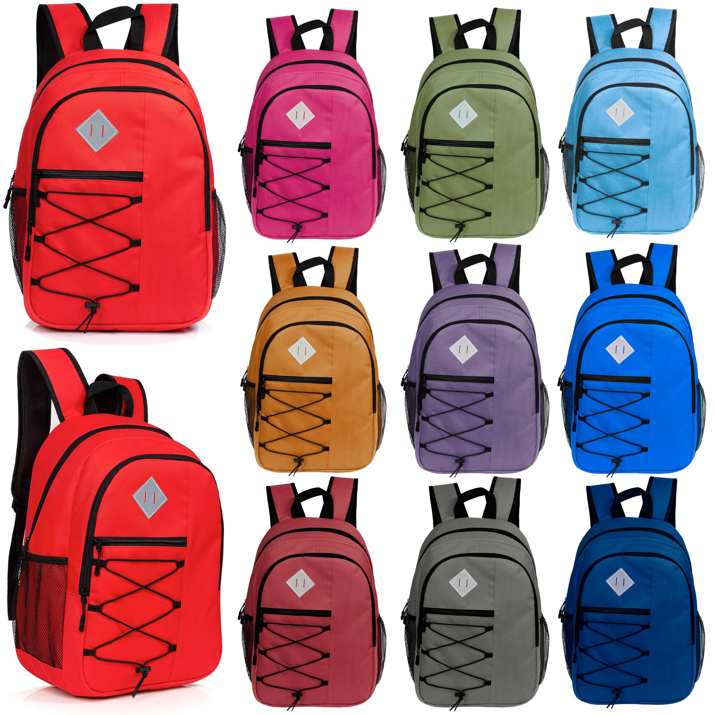 18" Deluxe Wholesale Backpack in 11 Colors Padded Back - Bulk Case of